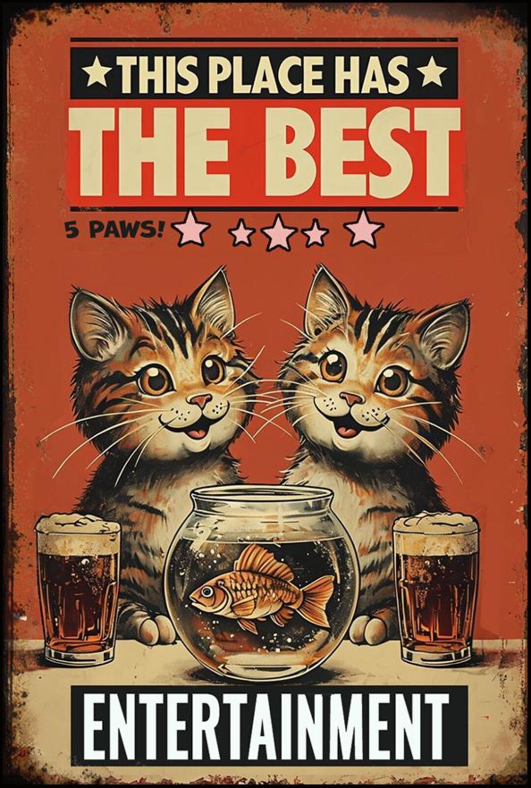 Tabby Cats Bar Entertainment Metal Sign - 12x8" UV Coated Aluminum - Etsy