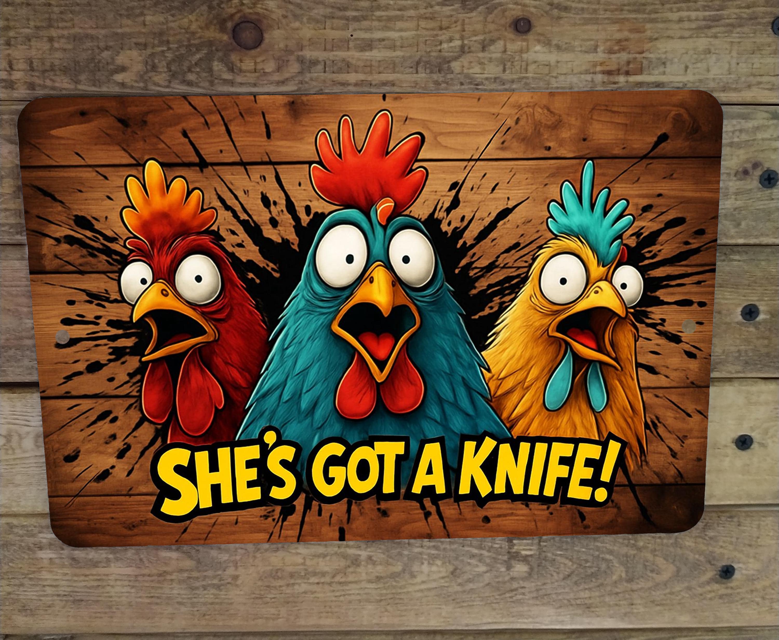 Shocked Chickens Kitchen Sign - She's Got a Knife! Metal Wall Art - Etsy