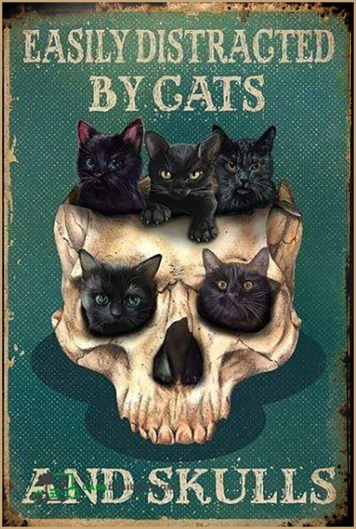 Distracted by Cats and Skulls Black Cats Metal Sign - Etsy