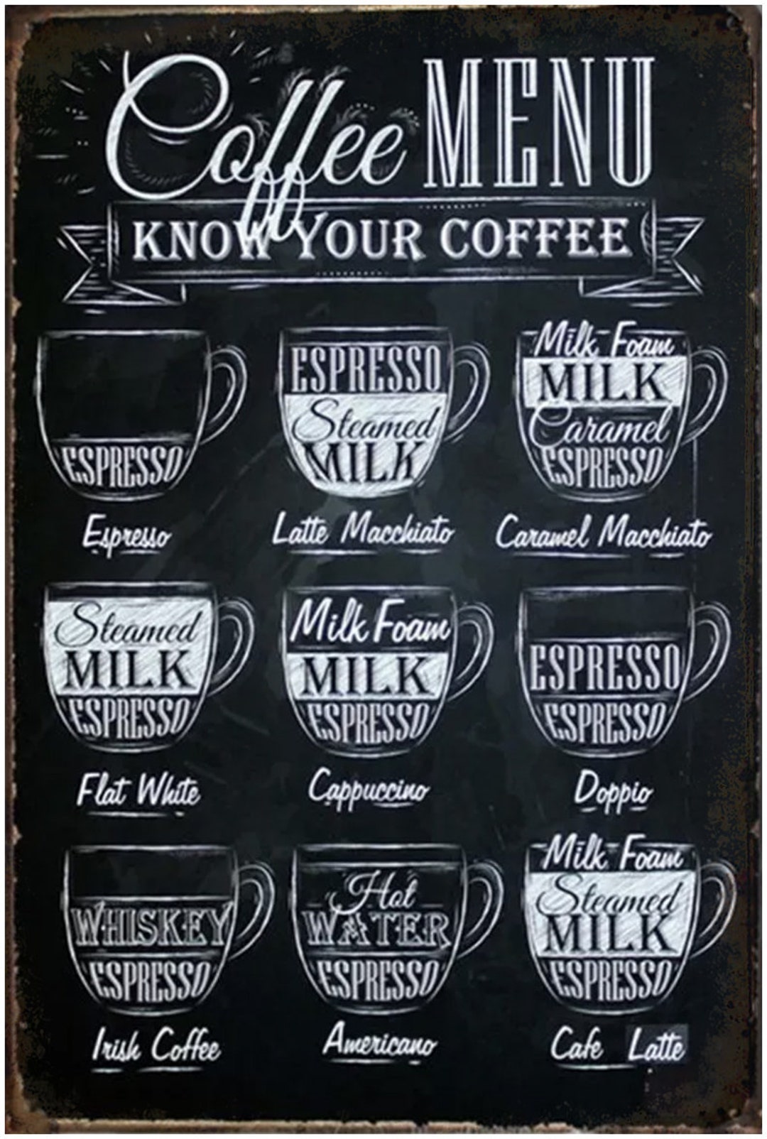 Coffee Menu Cafe Kitchen Sign Espresso Art Metal Wall Hanger - Etsy