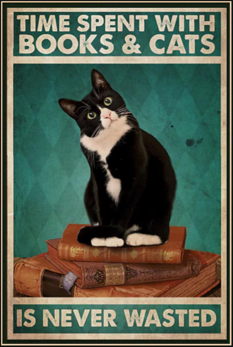 Metal Sign Cat Poster Time Spent With Cats and Books is - Etsy