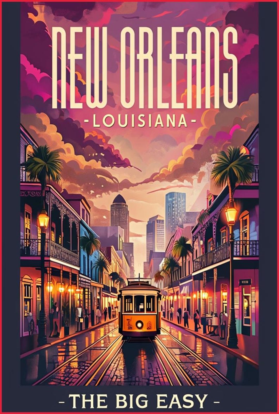 New Orleans the Big Easy French Quarter Theme Art Metal Poster - Etsy