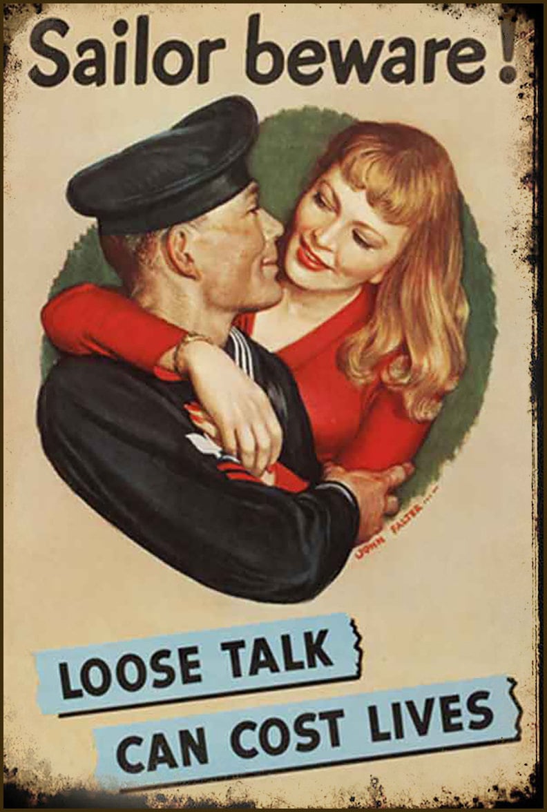 Loose Lips Sink Ships Tin Sign WWII USN Sailor Warning Poster Reprint ...