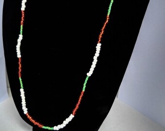 Red White Bead Necklace | Etsy