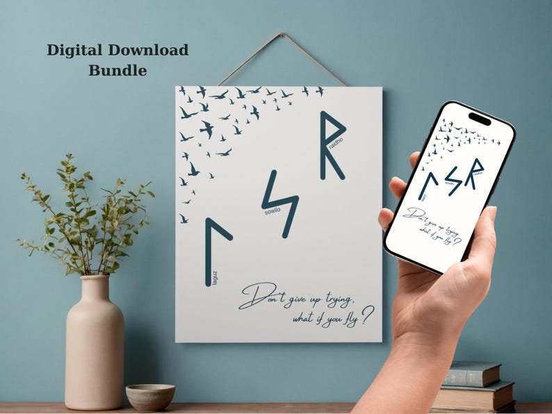 Motivational Affirmation Art | Courage & Growth Rune Symbols - Etsy