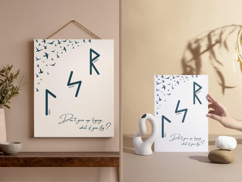 Motivational Affirmation Art | Courage & Growth Rune Symbols - Etsy