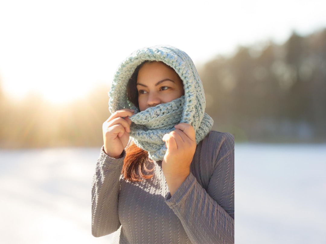 Ready to Ship Handmade Crochet Light Blue Hooded Cowl, Hooded Scarf ...