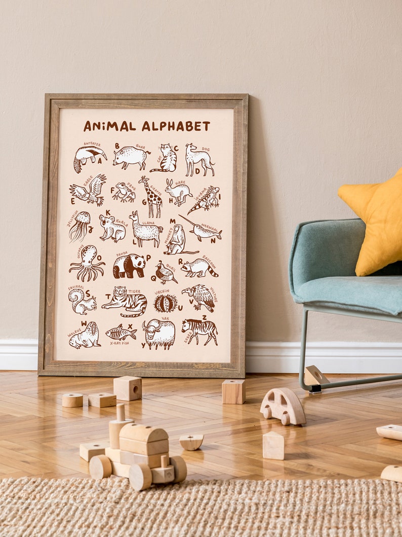 Animal Alphabet Print, Pastel ABC Poster, Kids Room Printable Wall Art ...