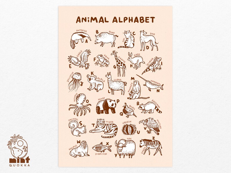 Animal Alphabet Print, Pastel ABC Poster, Kids Room Printable Wall Art ...