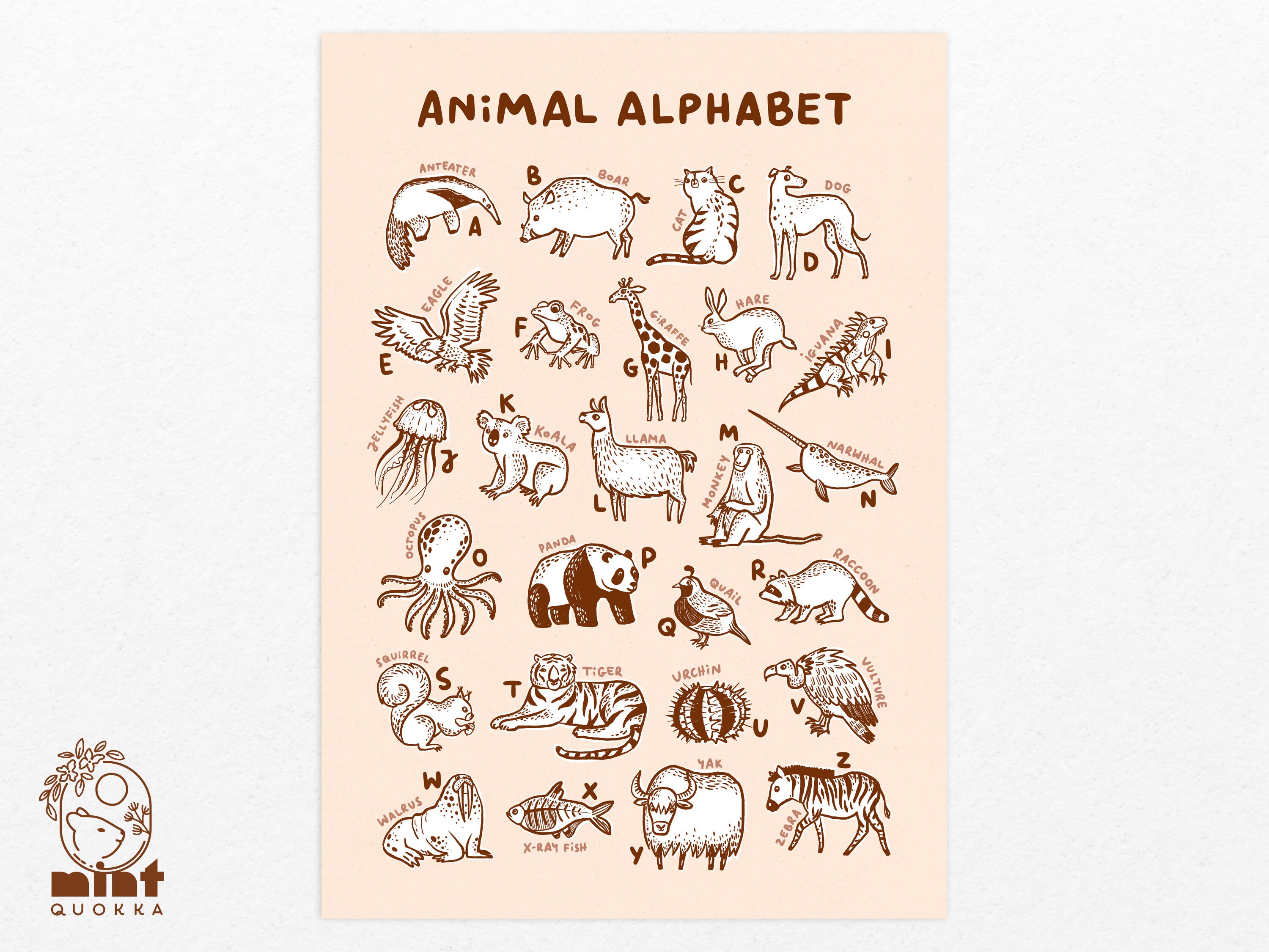 Animal Alphabet Print, Pastel ABC Poster, Kids Room Printable Wall Art ...