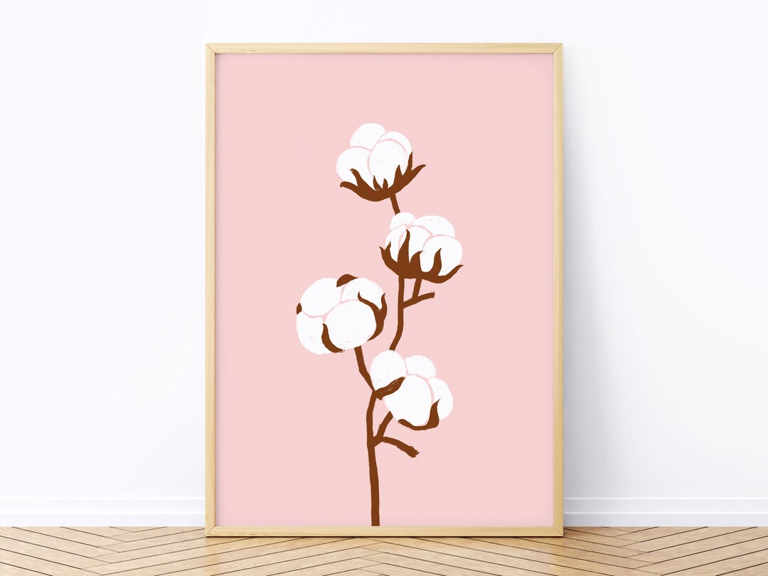 COTTON Boll Art Print, Printable Cotton Flower Branch Poster ...