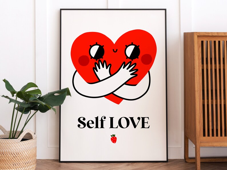Self Love Printable Wall Art, Red Heart Poster, Love Yourself ...