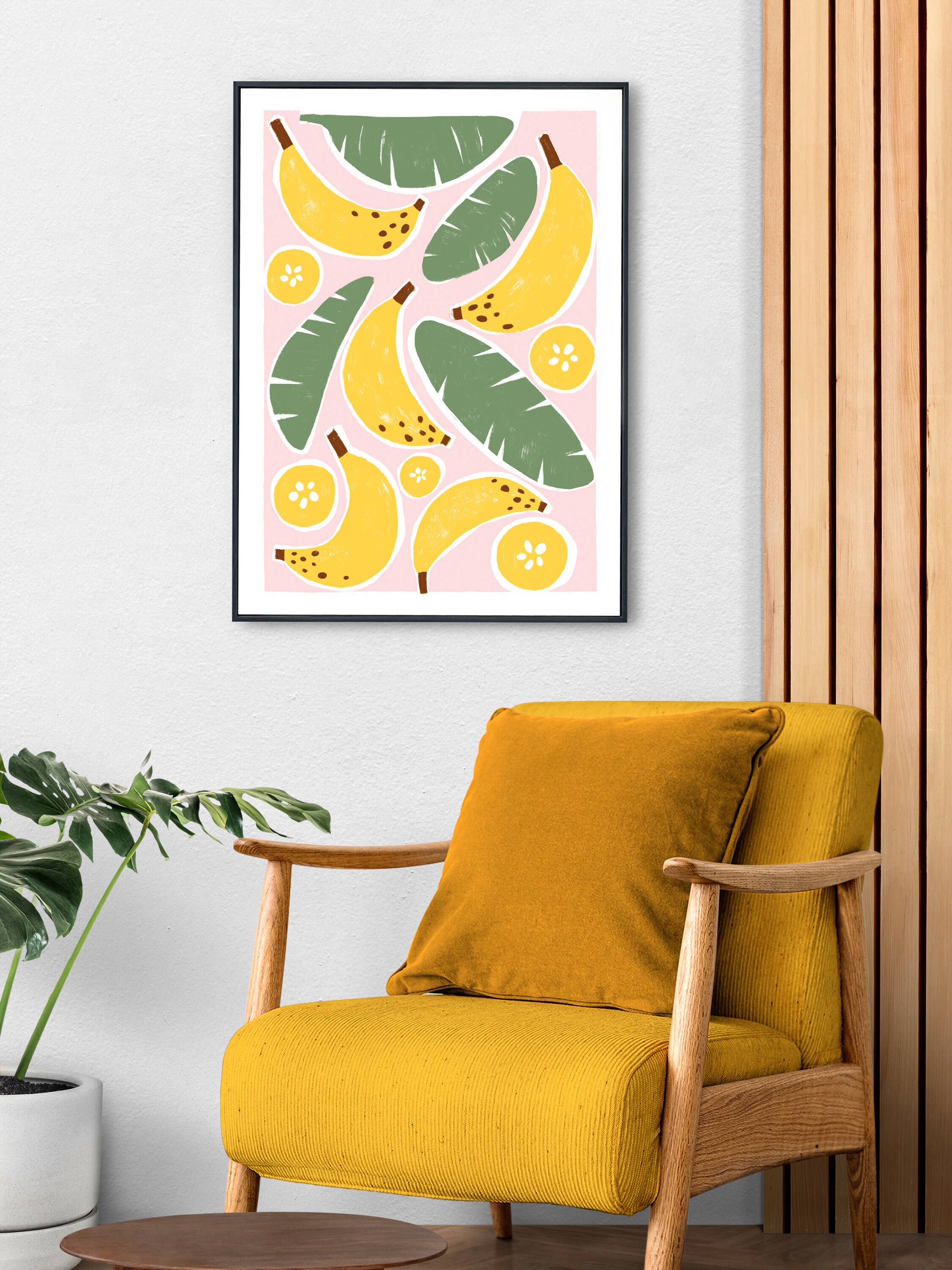 BANANA Printable Wall Art, Tropical Fruit Illustration, Banana Leaf ...