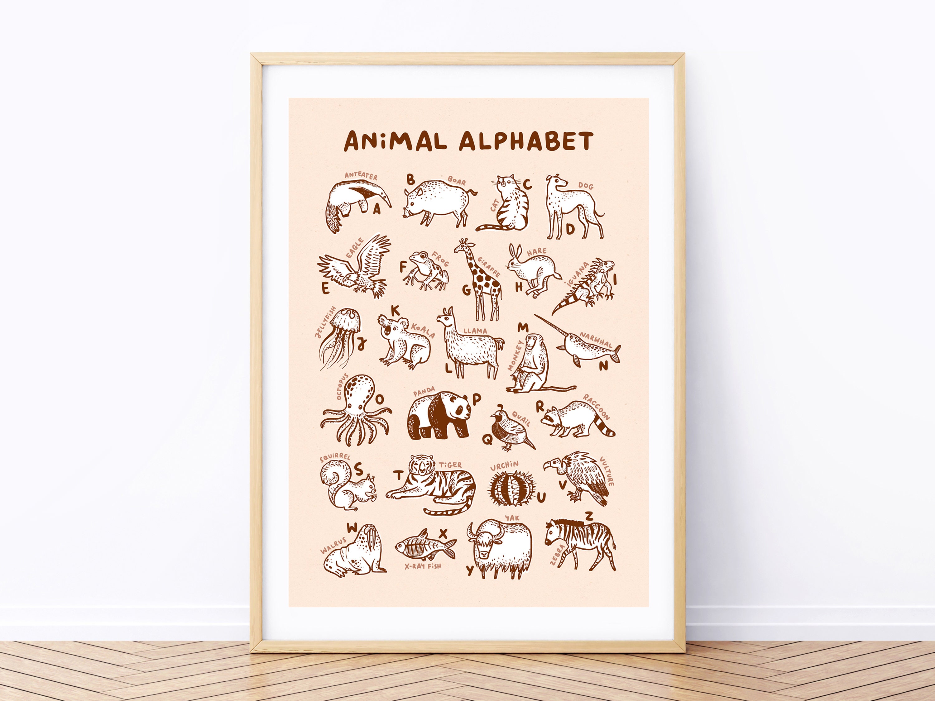 Animal Alphabet Print, Pastel ABC Poster, Kids Room Printable Wall Art ...