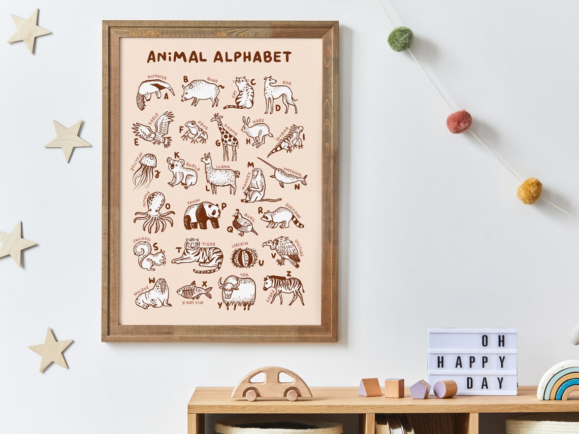 Animal Alphabet Print Pastel ABC Poster Kids Room Printable - Etsy
