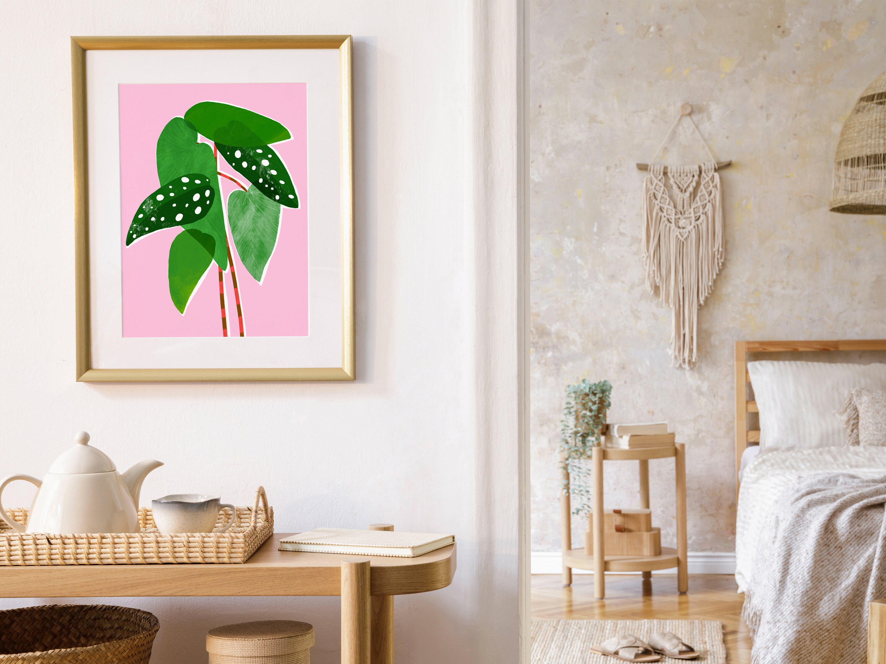 Begonia Maculata Printable Botanical Art Print on Pink - Etsy