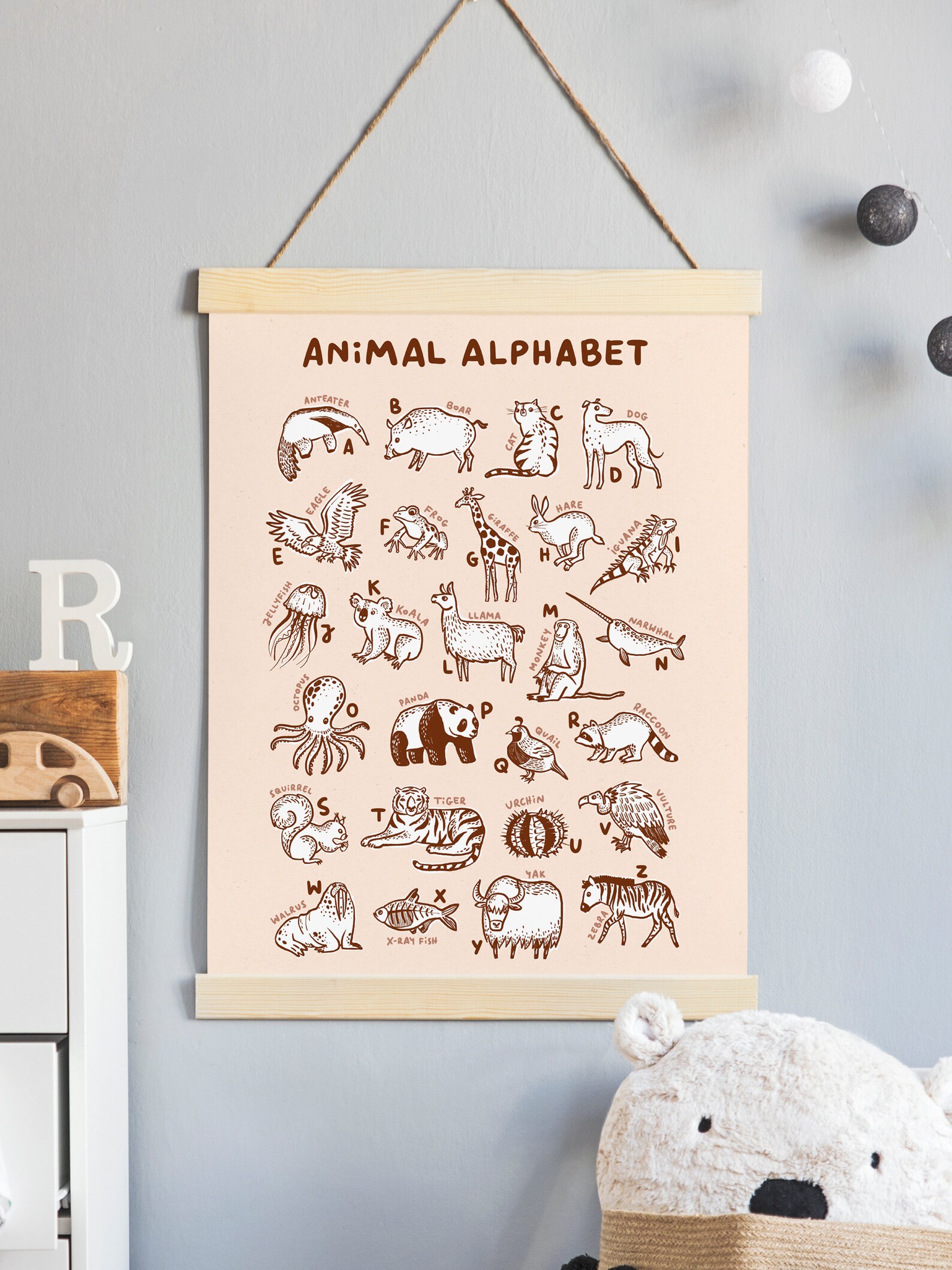 Animal Alphabet Print, Pastel ABC Poster, Kids Room Printable Wall Art ...