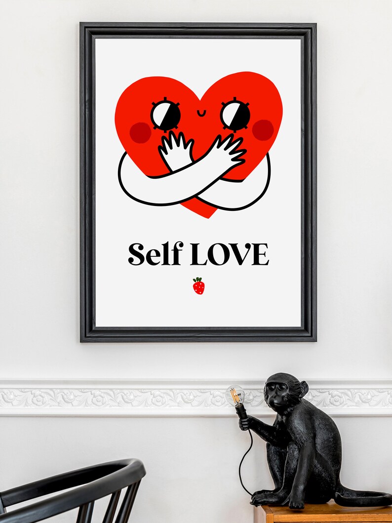 Self Love Printable Wall Art, Red Heart Poster, Love Yourself ...