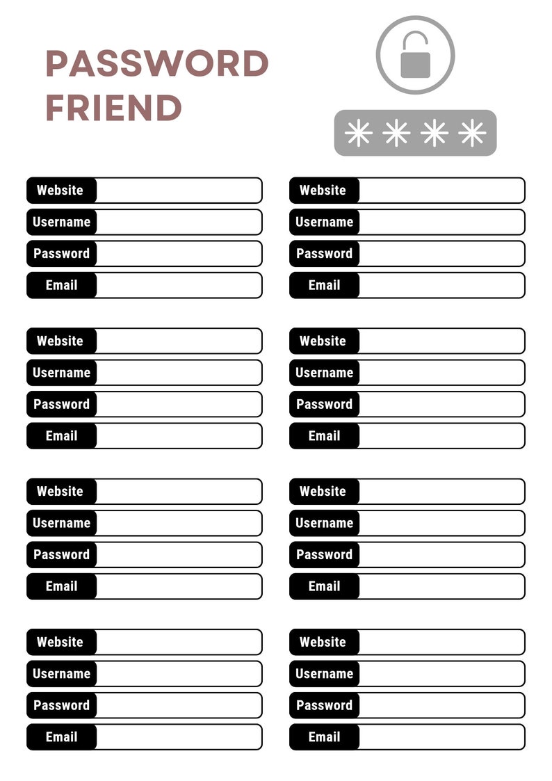Password Template Simple Password Log Password Keeper Password ...