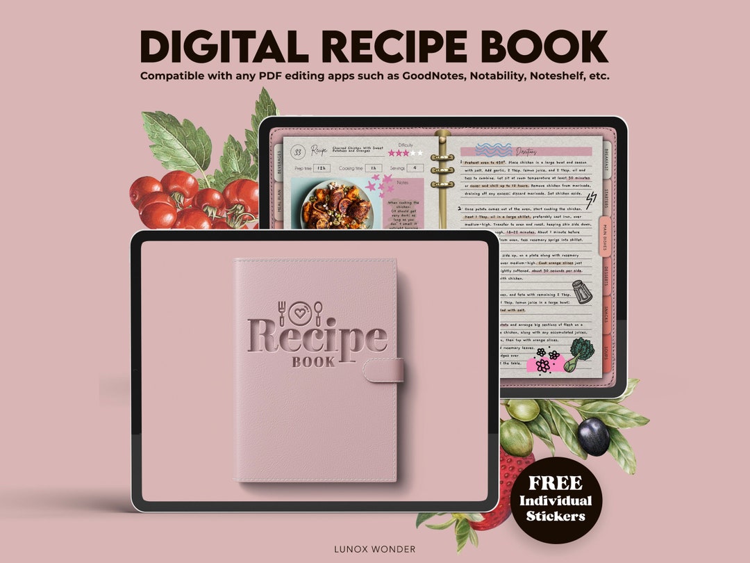PINK Digital Recipe Book for Goodnotes, Notability | Hyperlinked iPad ...