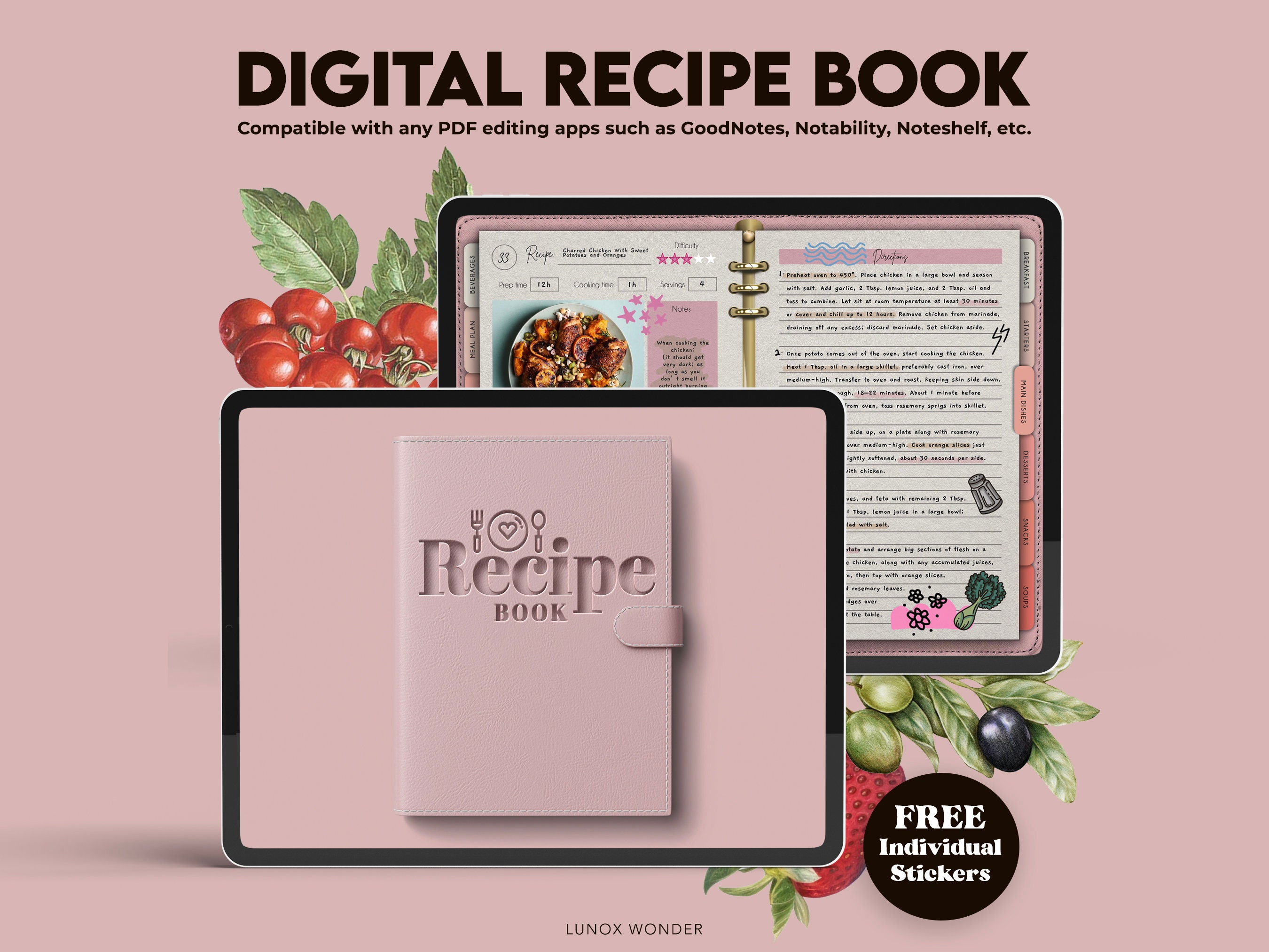 PINK Digital Recipe Book for Goodnotes, Notability | Hyperlinked iPad ...