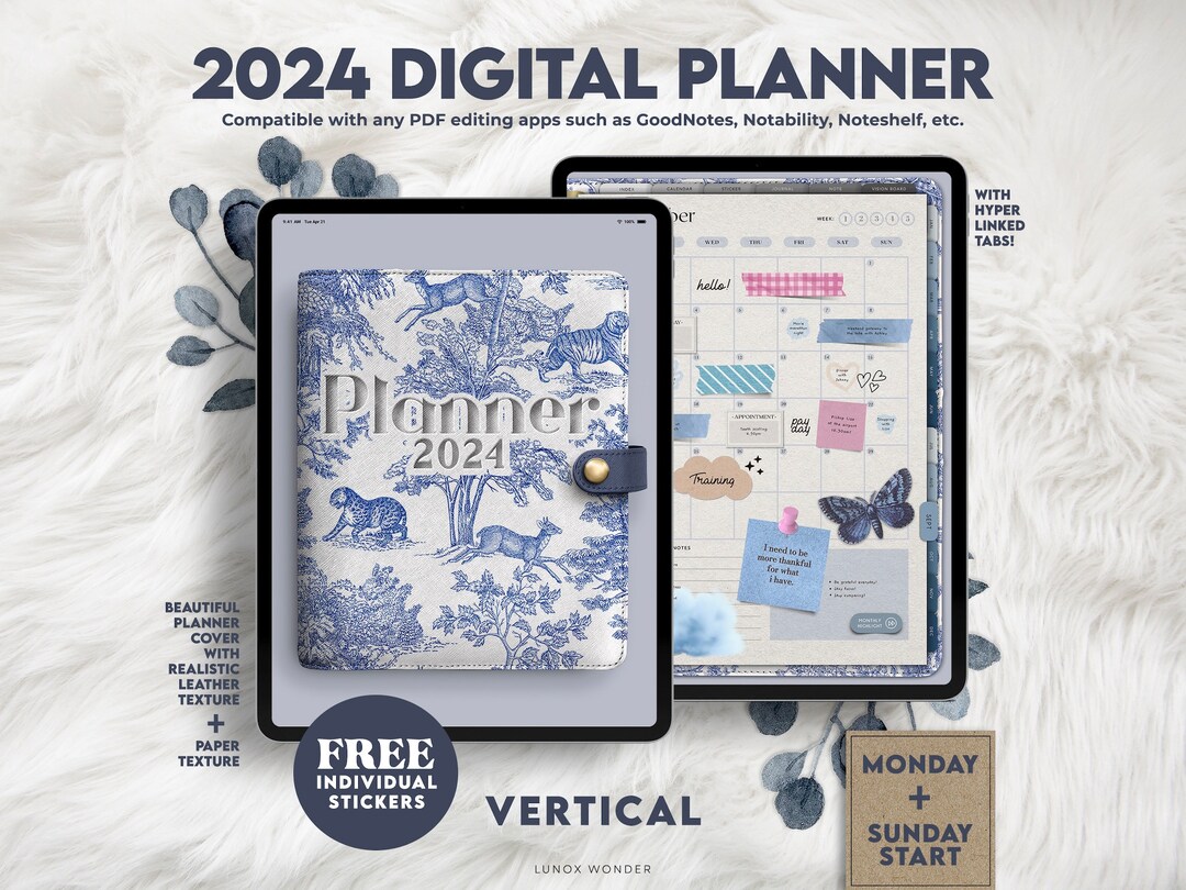 2024 BLUE TOILE Digital Planner DATED Digital Planner Goodnotes Planner ...