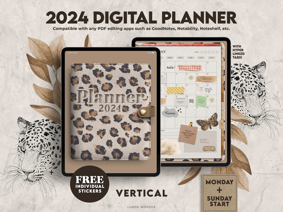 2024 LEOPARD Digital Planner DATED Digital Planner Goodnotes Planner ...