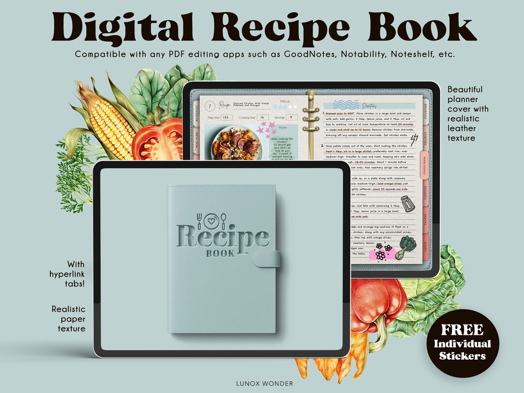 BLUE Digital Recipe Book for Goodnotes Notability - Etsy