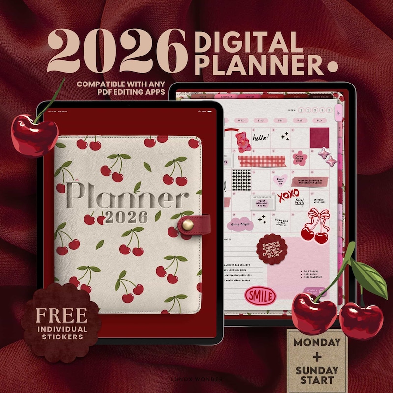 Cherry Digital Planner 2026 - Etsy