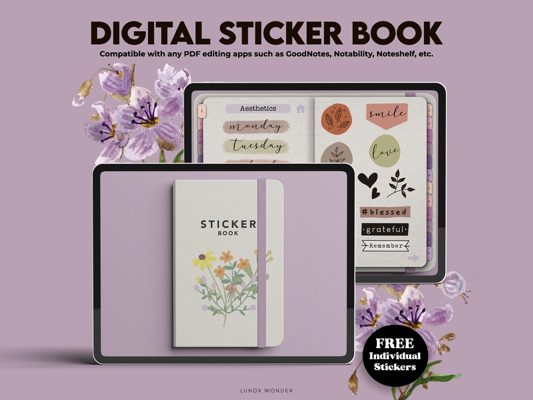 PURPLE Digital Sticker Book for Goodnotes, Notability | Hyperlinked ...