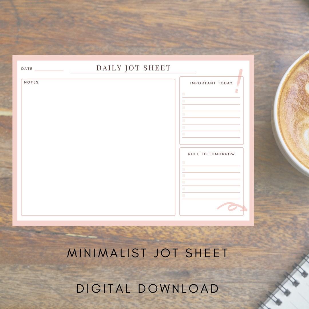 PRINTABLE Minimalist Daily Jot Sheet, Digital Jot Sheet, Minimalist ...