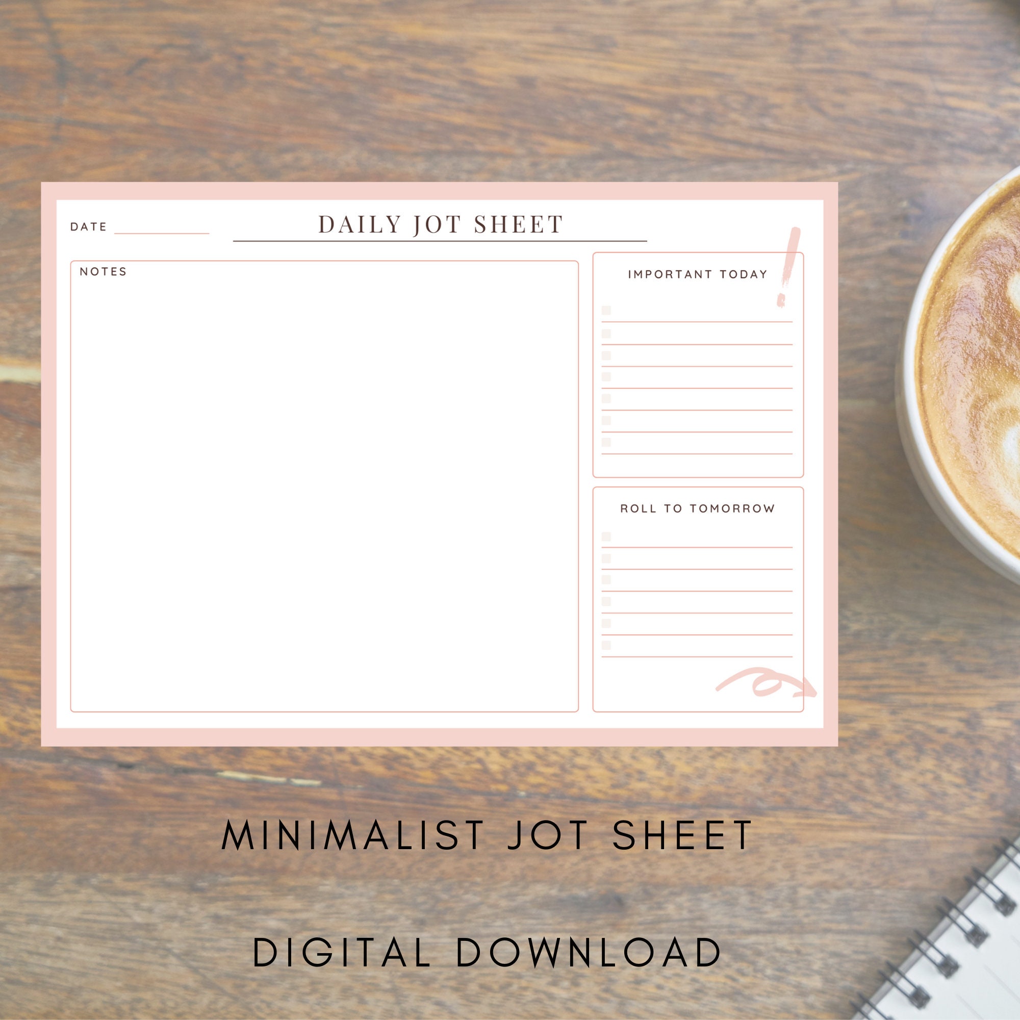 PRINTABLE Minimalist Daily Jot Sheet, Digital Jot Sheet, Minimalist ...