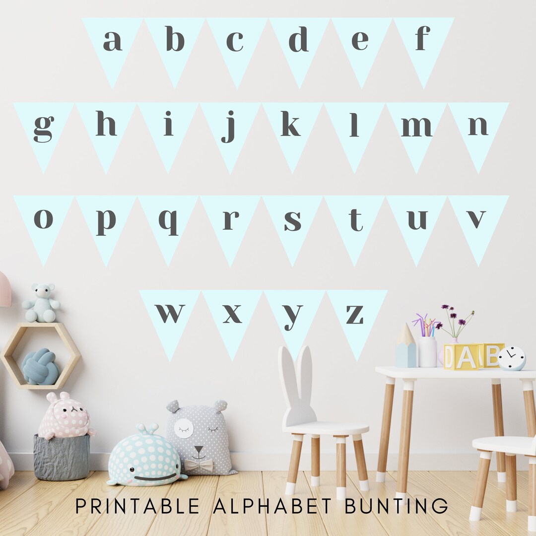 PRINTABLE Blue Alphabet Bunting, Digital Alphabet Banner, Bedroom ...