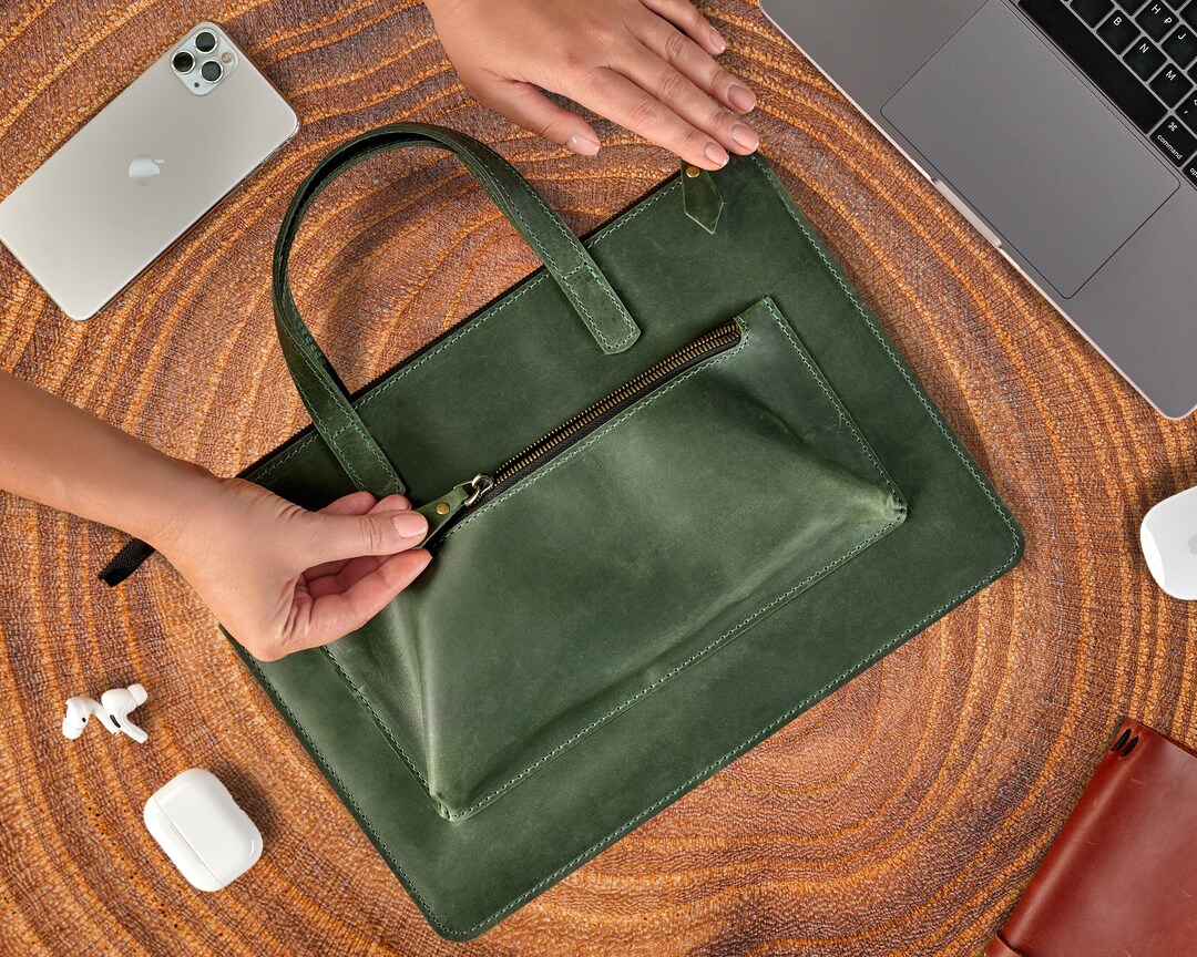 Leather Notebook Handle Bag Womens Gift Leather Laptop - Etsy