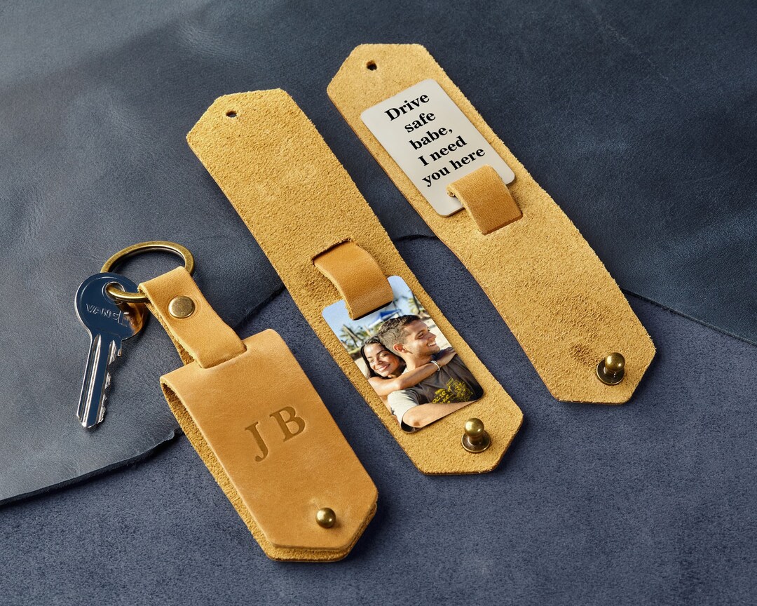 Drive Safe Photo Keychain, Leather Photo Key Holder Mens Gift, Mens ...