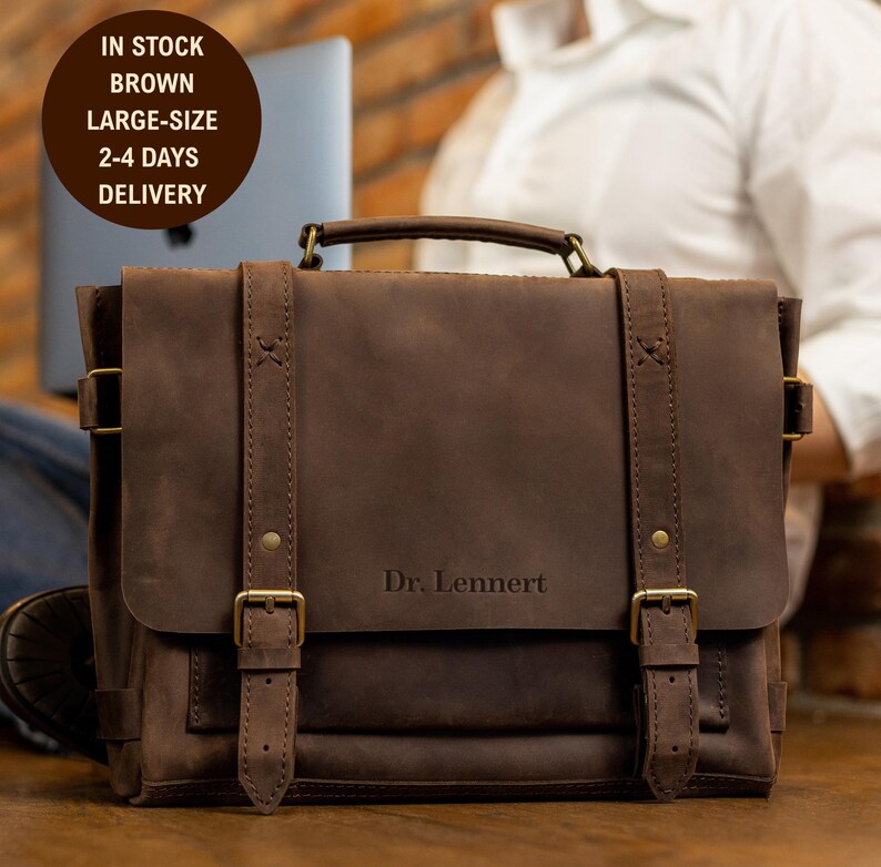 Engraved Messenger Bag, Mens Leather Briefcase, Gift for Man, Custom ...