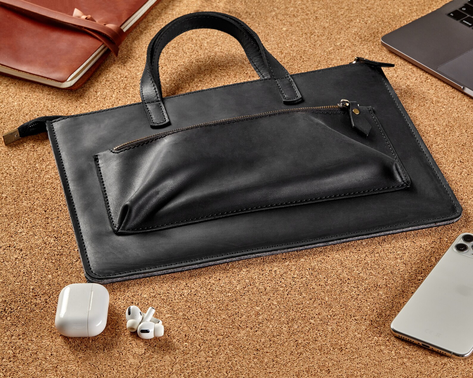 Leather Notebook Handle Bag Womens Gift Leather Laptop - Etsy