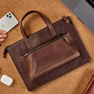 Leather Notebook Handle Bag, Womens Gift, Leather Laptop Briefcase ...