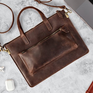 Leather Notebook Handle Bag Womens Gift Leather Laptop - Etsy