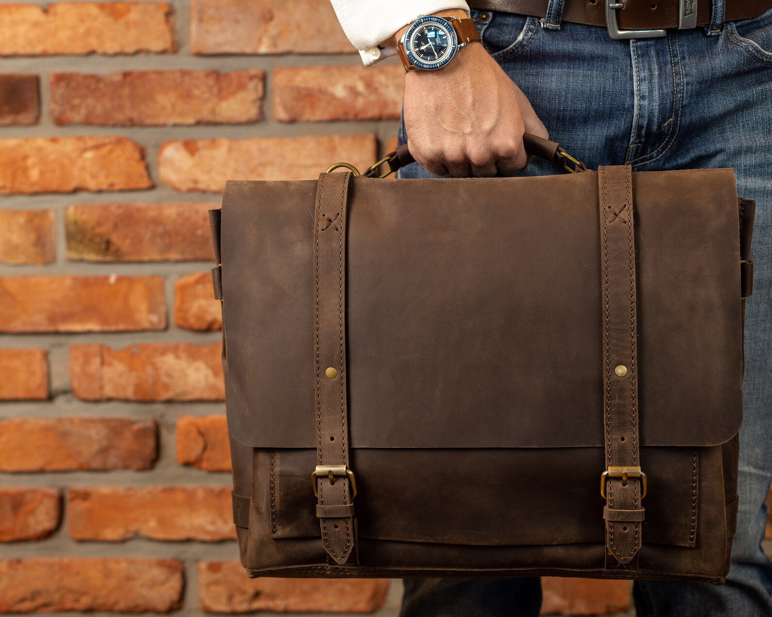 Mens Shoulder Bag Leather Briefcase for Men Christmas Gift - Etsy