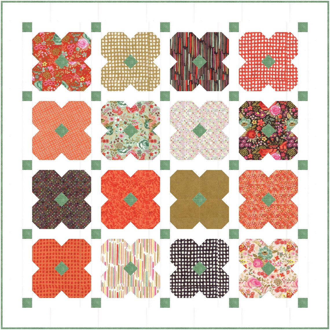 Dogwood Flower Quilt PDF Pattern Quilt, Lap Quilt & Table Runner ...