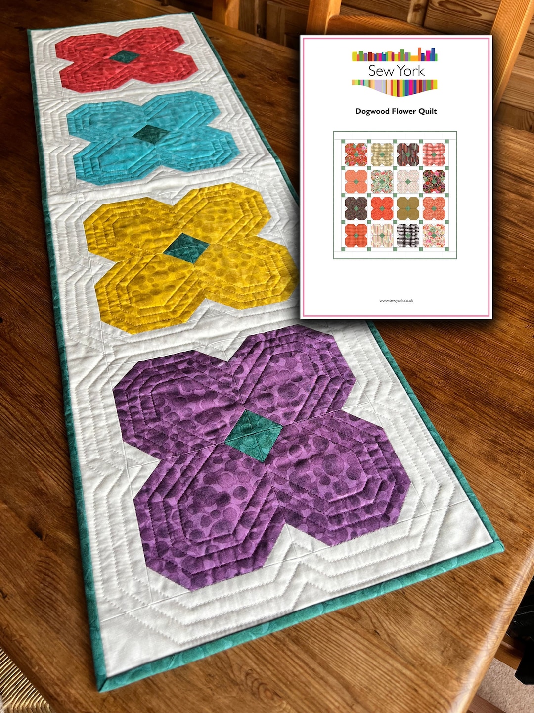 Dogwood Flower Quilt PDF Pattern - Quilt, Lap Quilt & Table Runner ...