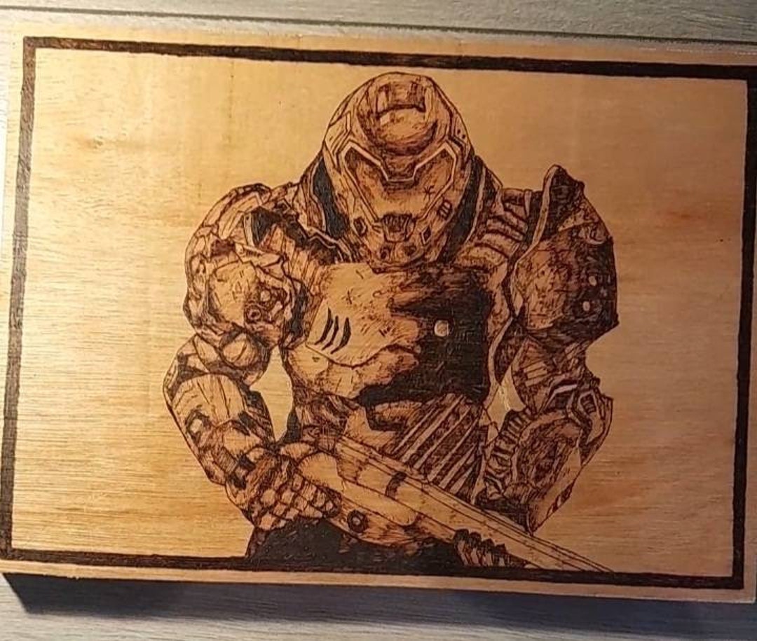 Doom Guy Woodburning, Gaming Plaque. A4 Size. - Etsy