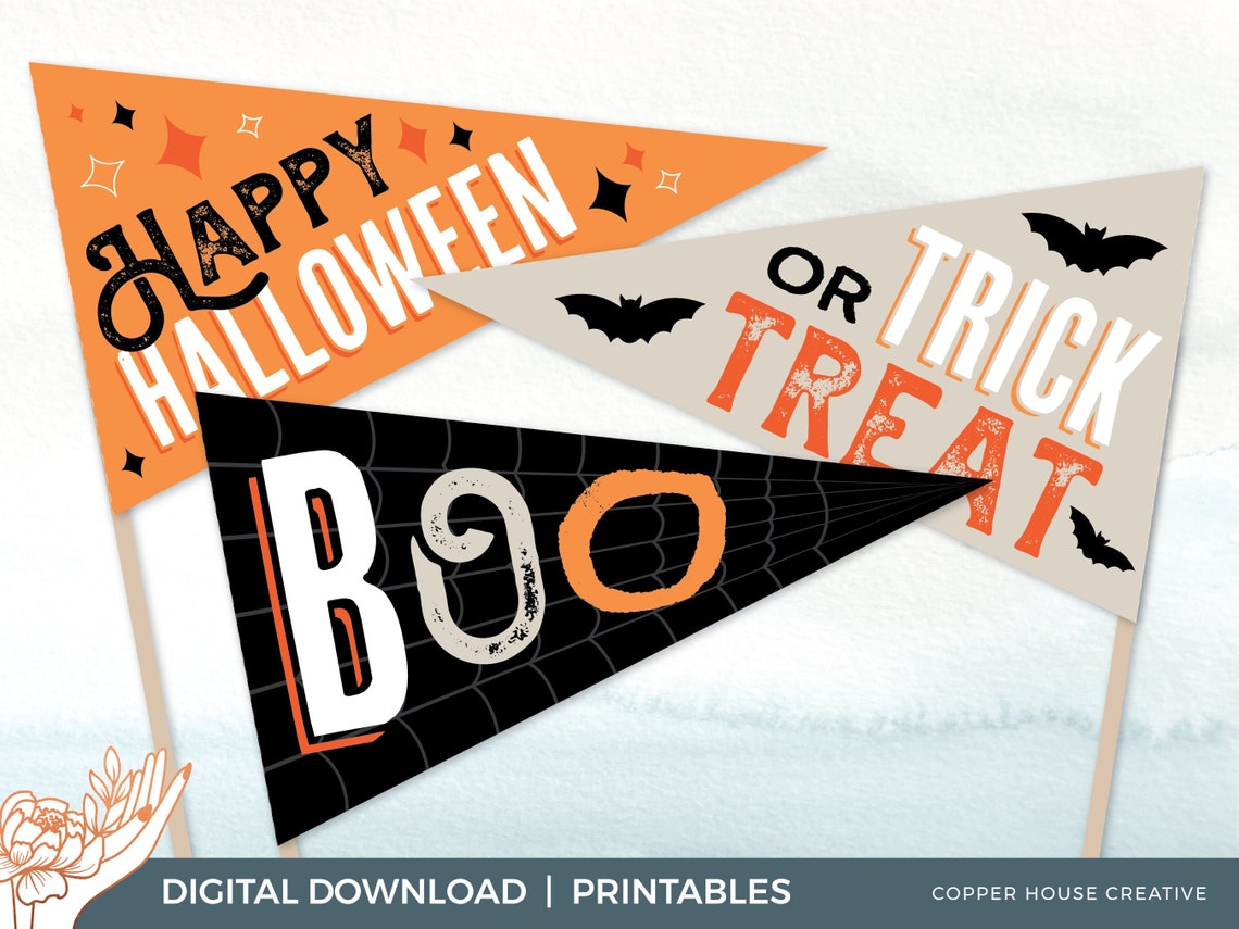 Happy Halloween Pennant Flag Printables - Fall Flag Printables – Spooky ...