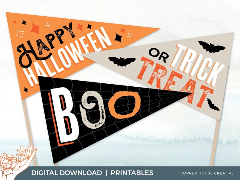 Happy Halloween Pennant Flag Printables - Fall Flag Printables – Spooky ...