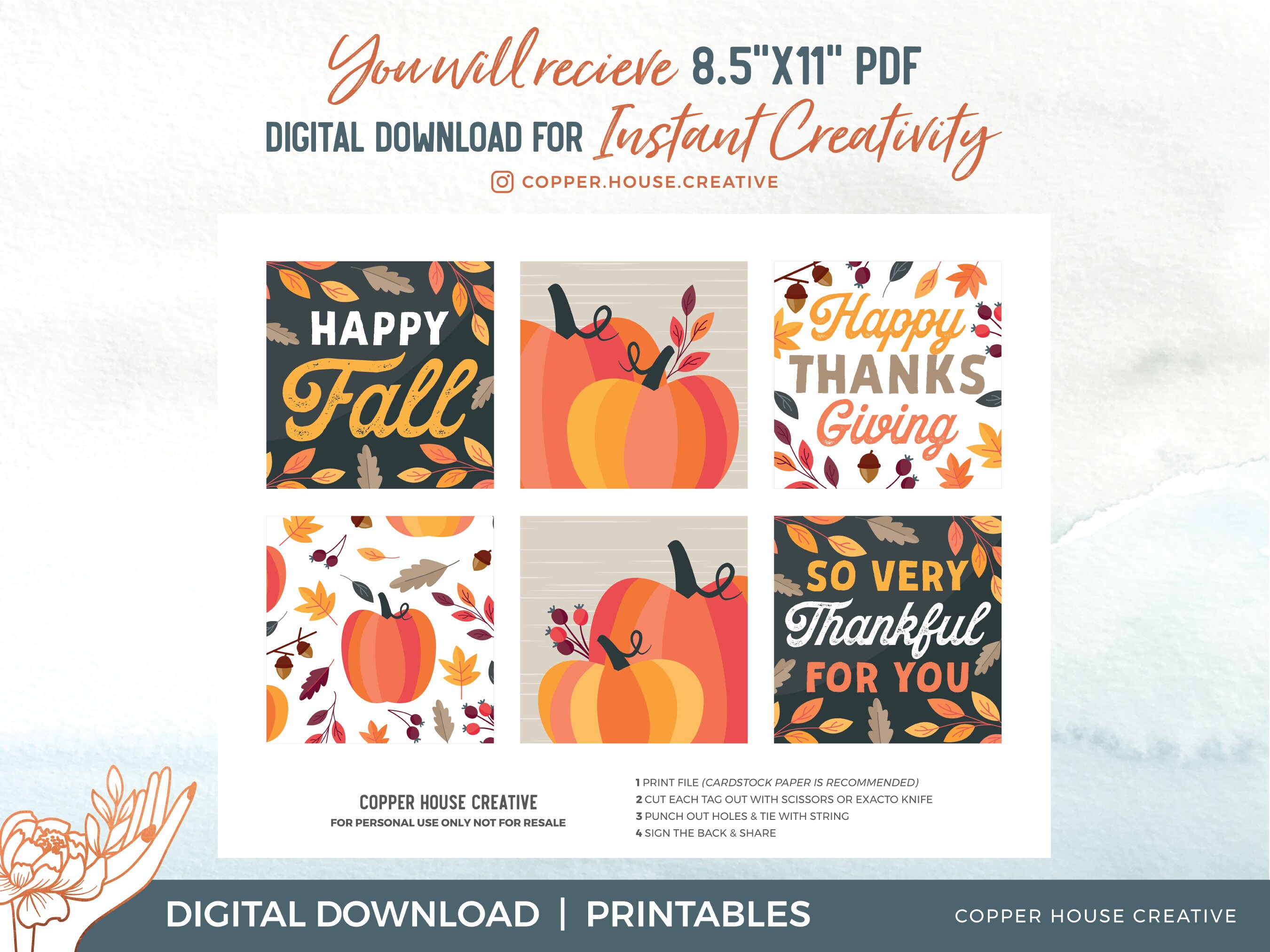 Happy Fall Gift Tag Printable - Thanksgiving Printable - Set of 6 Gift ...