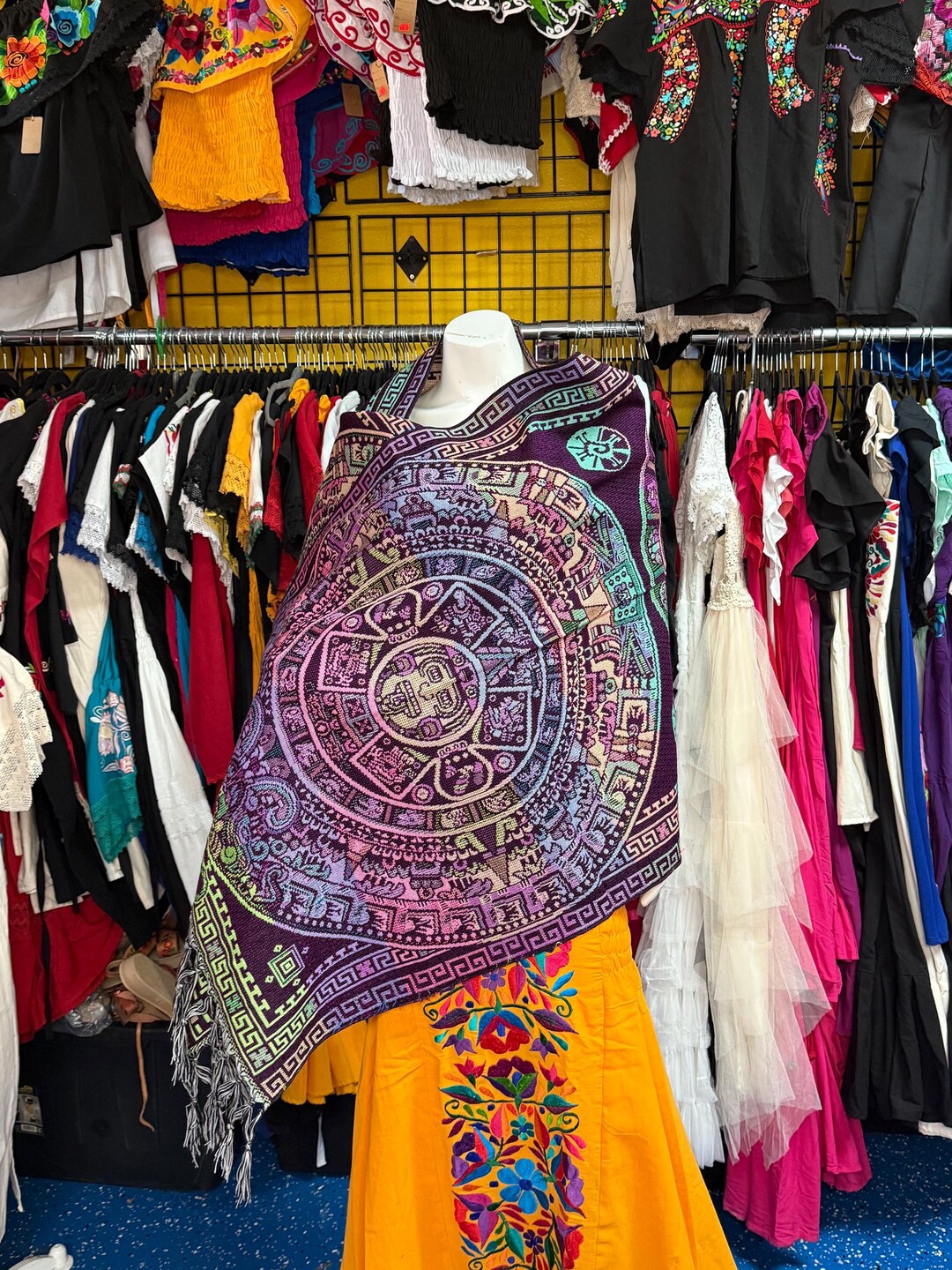 Rebozo, Shawl, Aztec Rebozo, Aztec Calendar, Mexican Rebozo, Floral ...