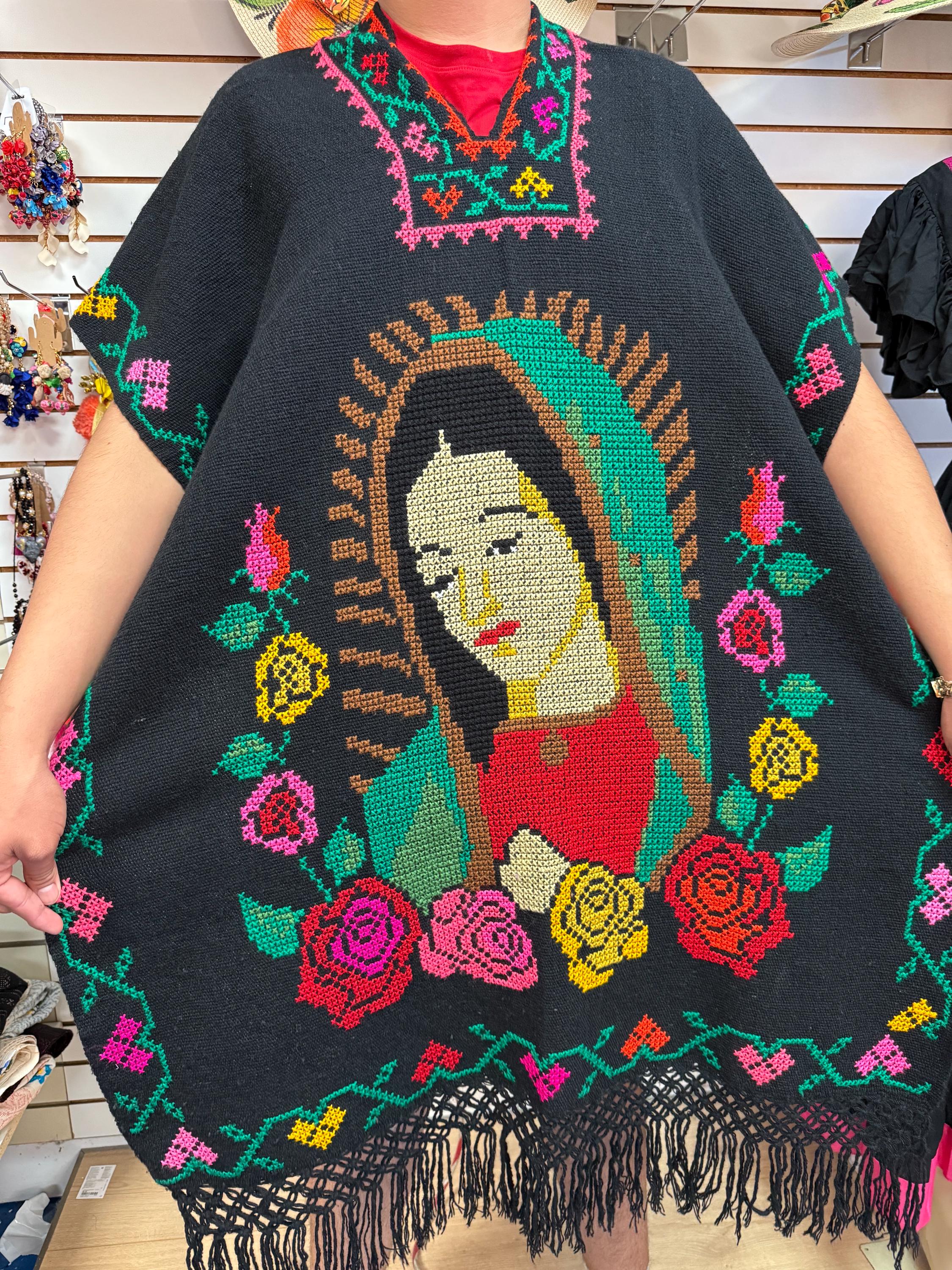 Mexican Handmade Poncho, Full Body, Cross-stitched, Virgin Mary ...