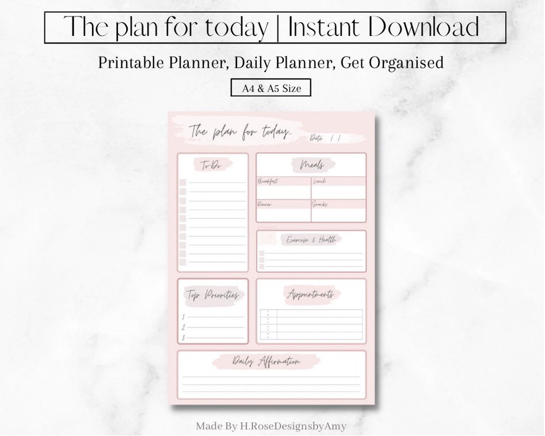 Printable Daily Planner Page, Daily Plan, Printable Diary, A4, A5, Get ...