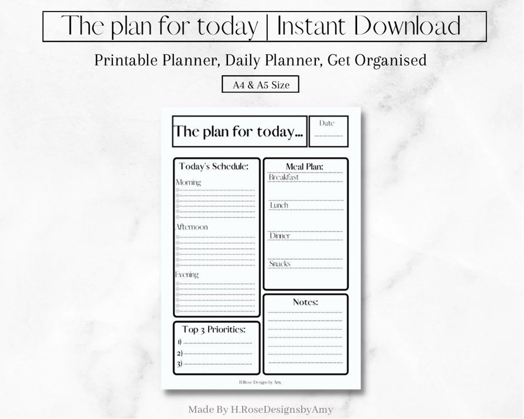 Printable Daily Planner Page, Daily Plan, Printable Diary, A4, A5 ...